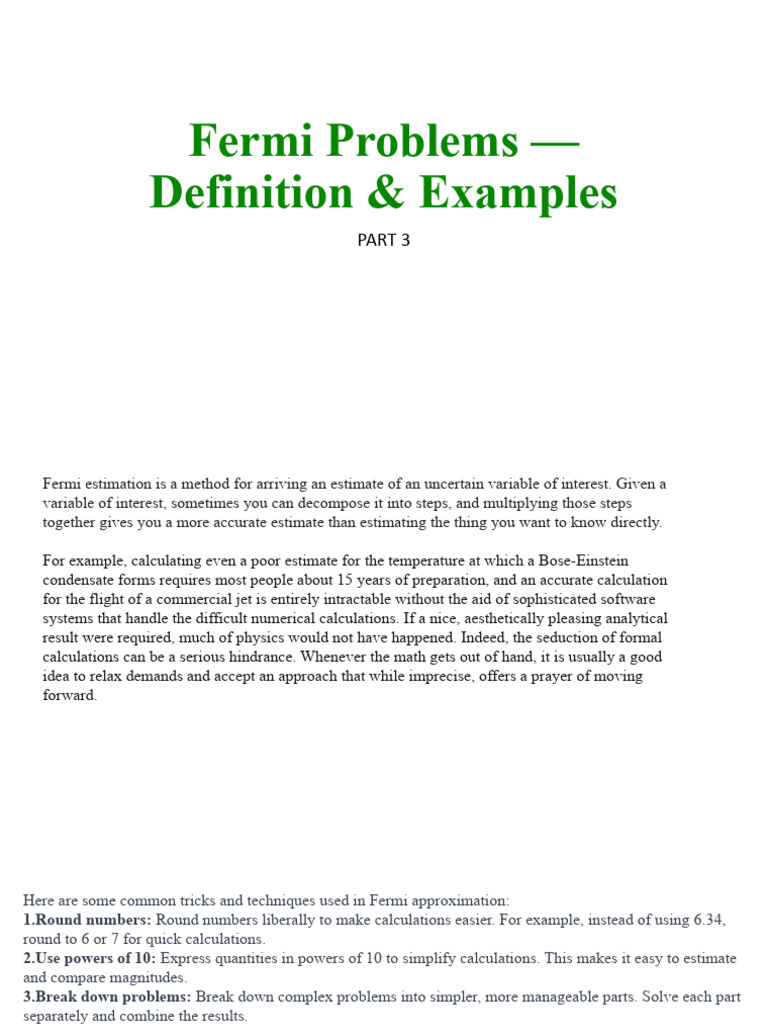 Fermi Problems - Definition Examples | PDF | Mathematics | Applied ...