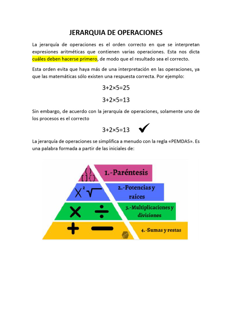 Jerarquía de Operaciones Matemáticas | PDF