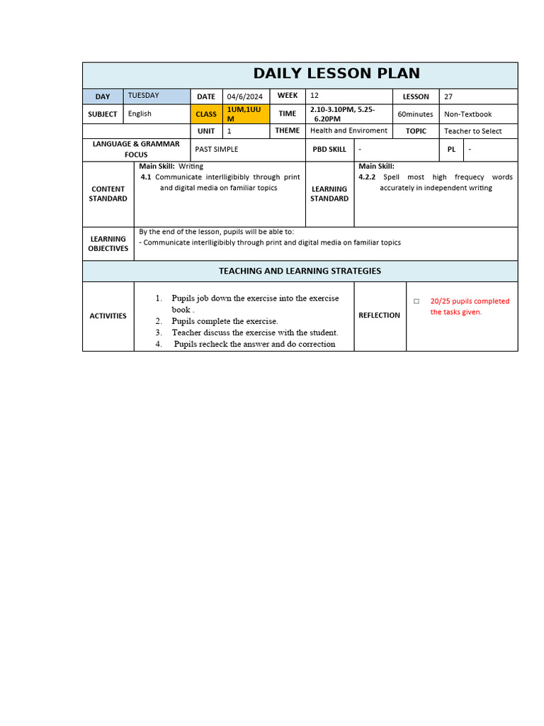 Lesson Plan 2024 Week 12 | PDF | Lesson Plan | Teachers