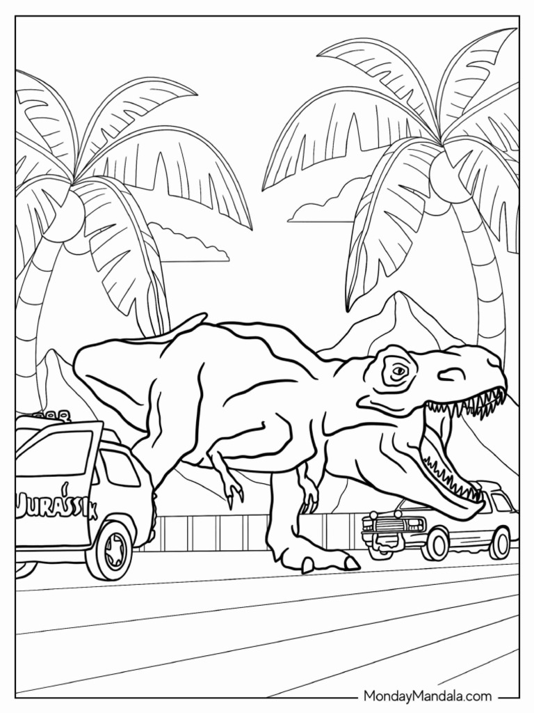Jurassic Park T Rex Escaping Enclosure To Color | PDF