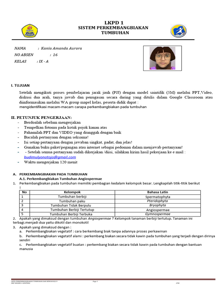 LKPD 1. Perkembangbiakan Tumbuhan by BM | PDF | Sains & Matematika