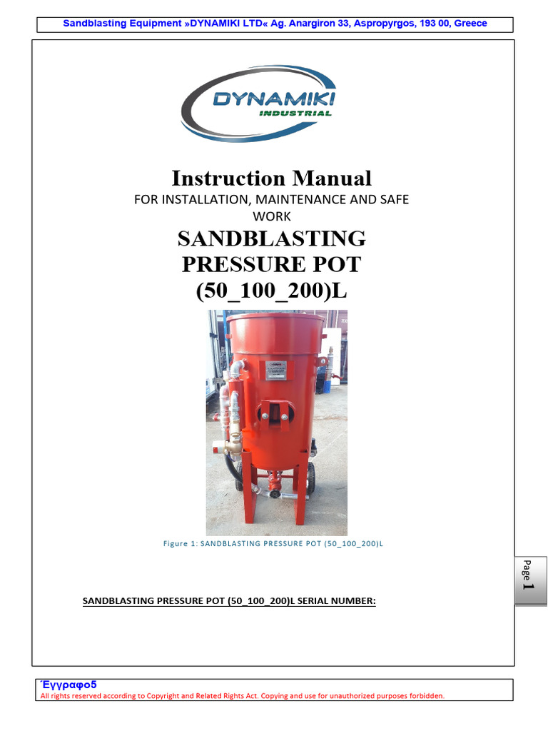 Instruction Manual - SANDBLASTING PRESSURE POT | PDF | Personal Protective Equipment | Safety
