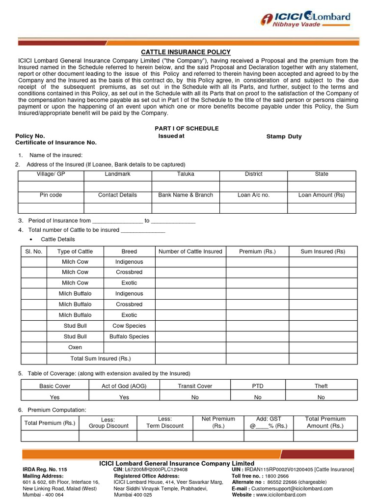 Policy Wording Cattle Insurance | PDF | Insurance | Cattle