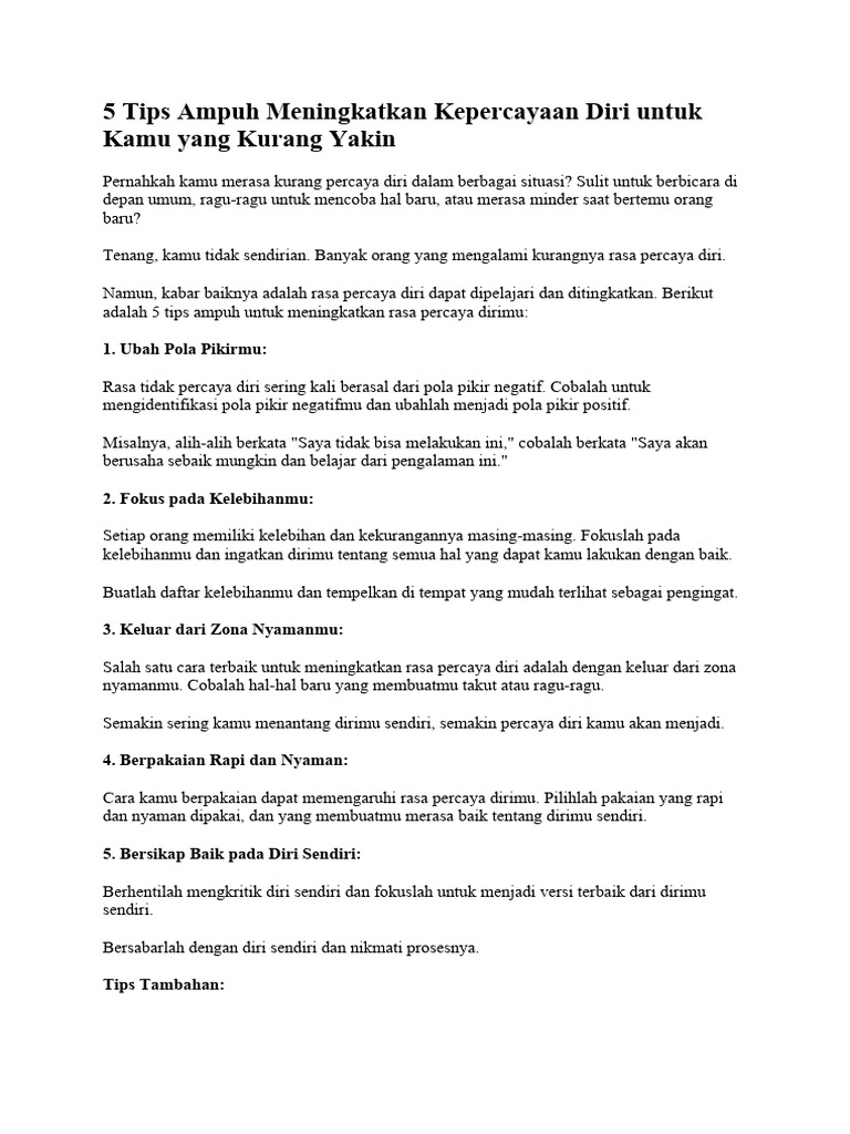 5 Tips Ampuh Meningkatkan Kepercayaan Diri Untuk Kamu Yang Kurang Yakin ...