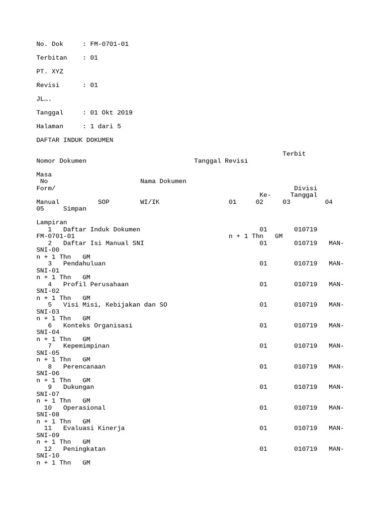 Contoh Daftar Induk Dokumen | PDF