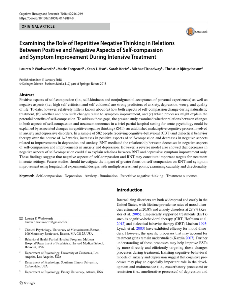 Repetitive Negative Thinking | PDF | Cognitive Behavioral Therapy ...