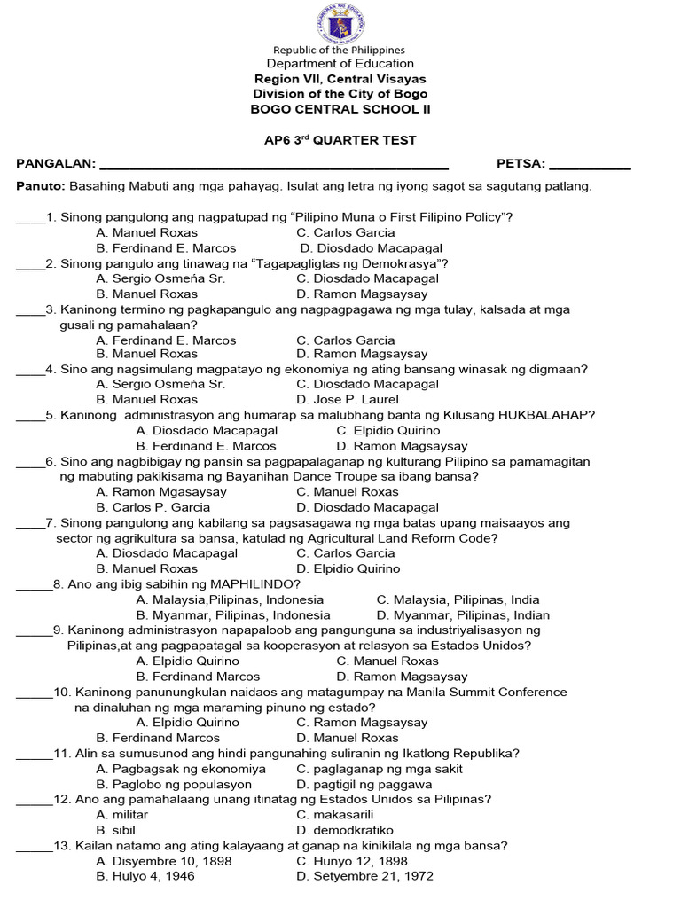 3rd Quarter AP6 2023-2024 With TOS 32 items | PDF