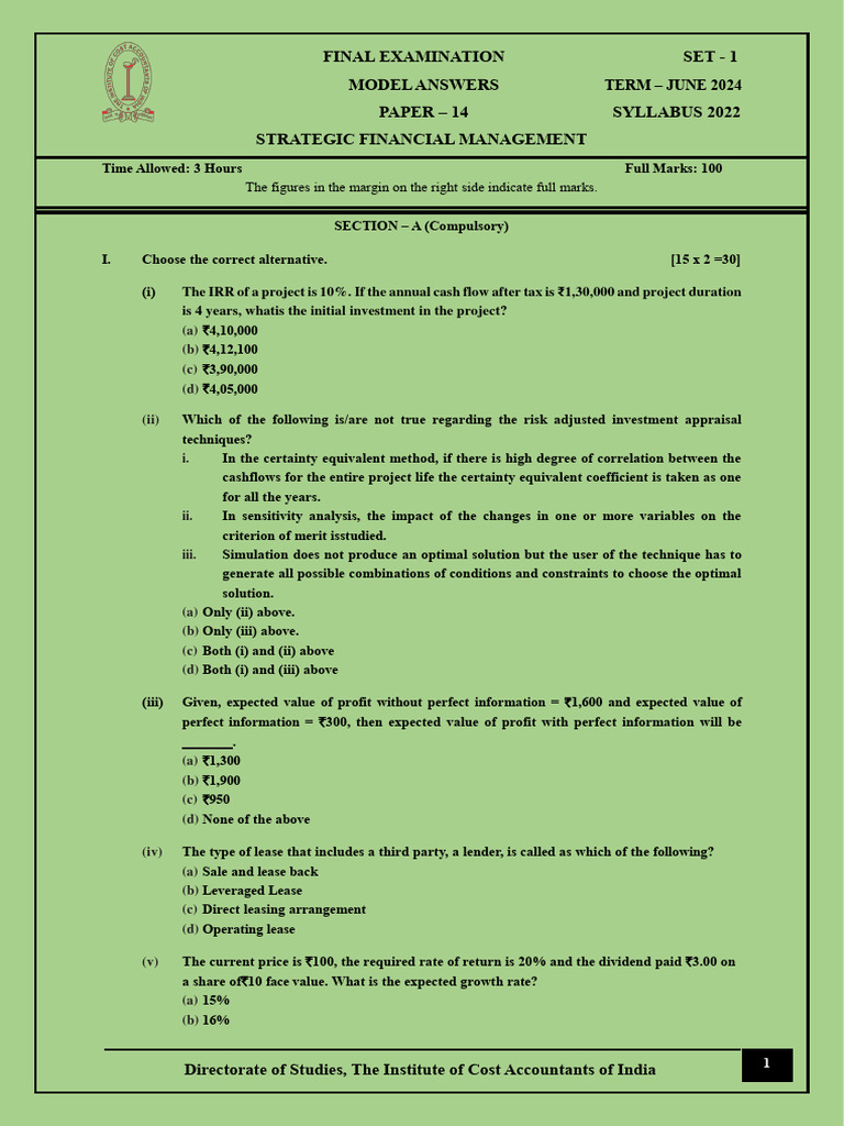 Paper14 Set1 Sol | PDF | Swap (Finance) | Mutual Funds