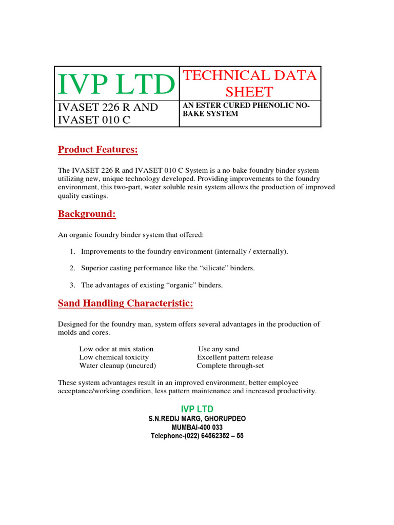 TECHNICAL DATA SHEET ALFA SET | PDF | Casting | Steel