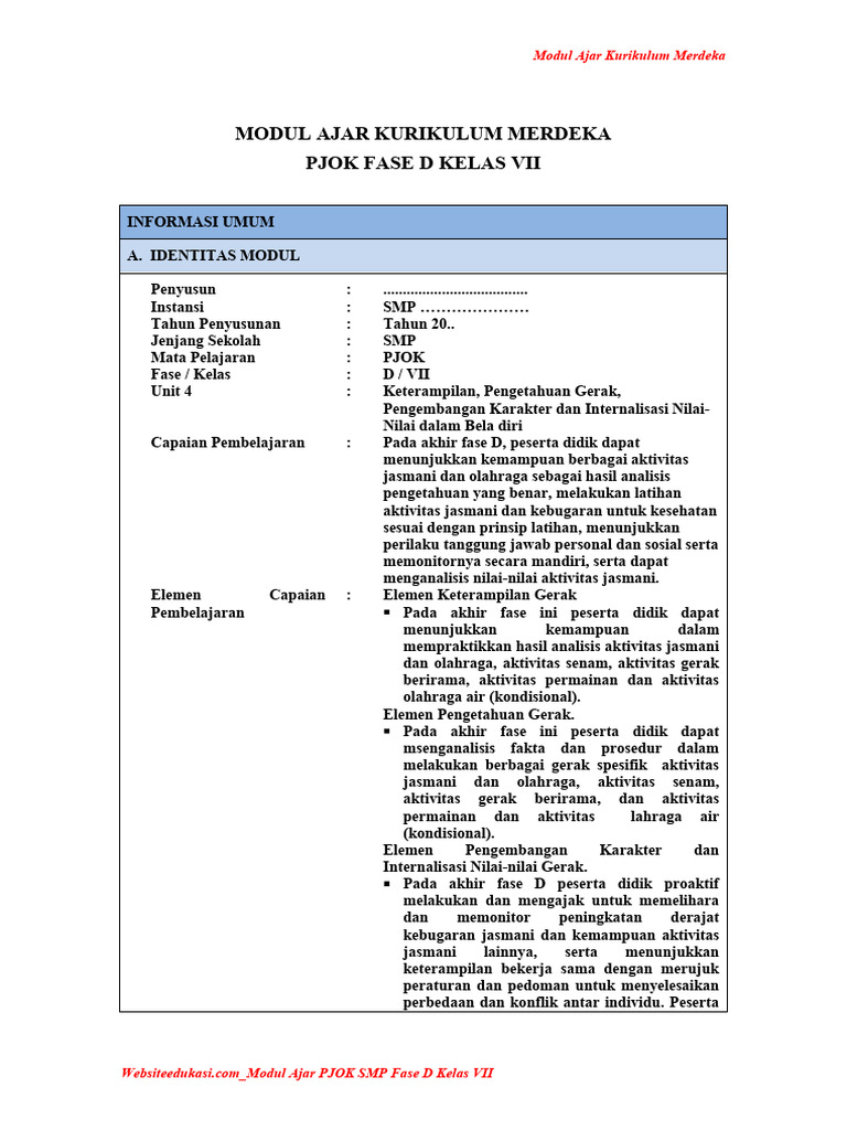 Modul Ajar Unit 4 Bela Diri | PDF