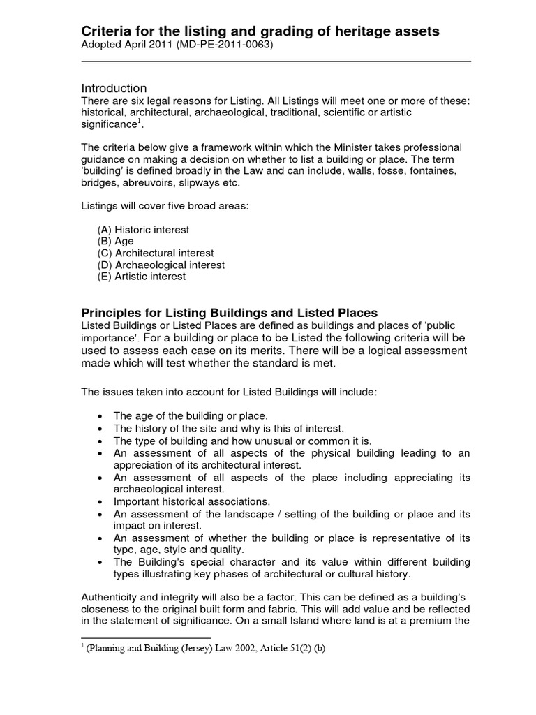 Criteria For The Listing and Grading of Heritage Assets | PDF