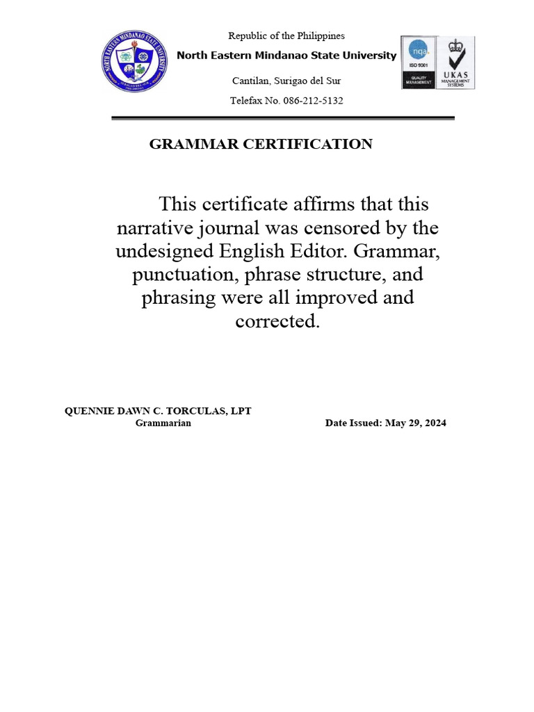 Grammar Certification | PDF