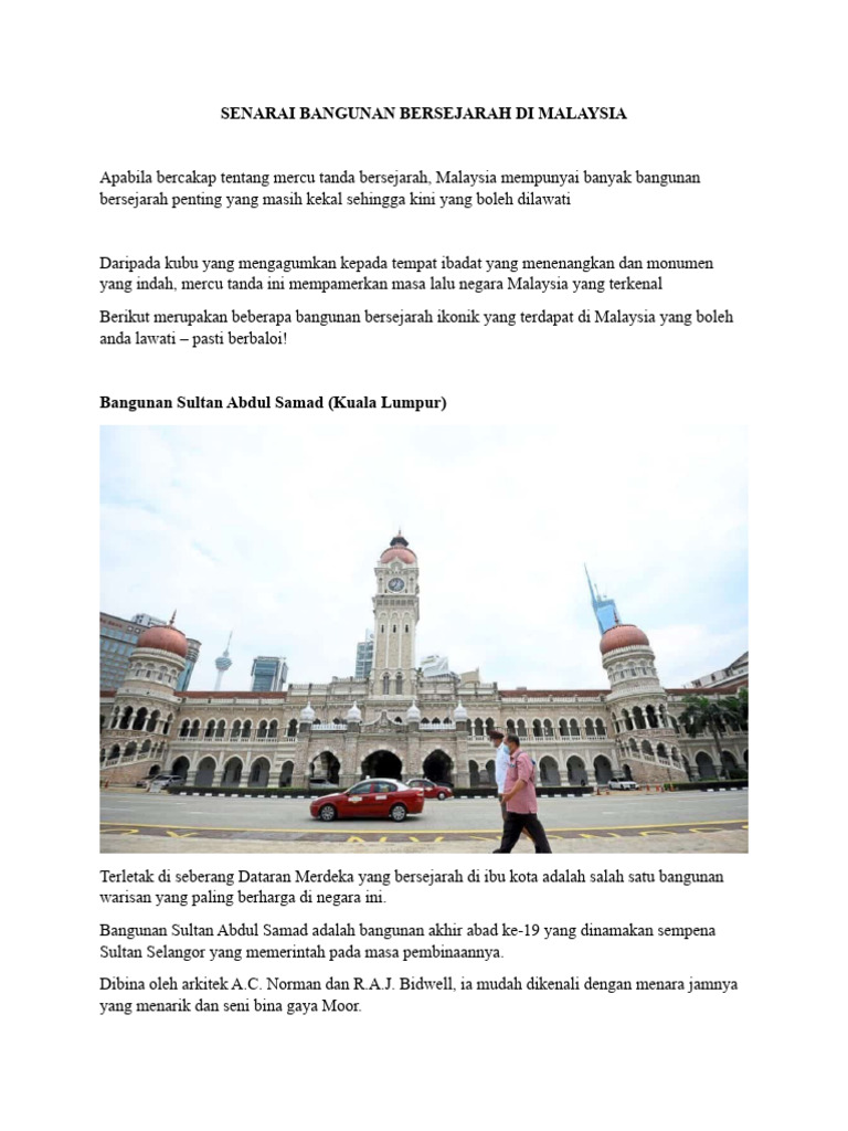 Senarai Bangunan Bersejarah Di Malaysia | PDF Senarai Bangunan Bersejarah Di Malaysia | PDF