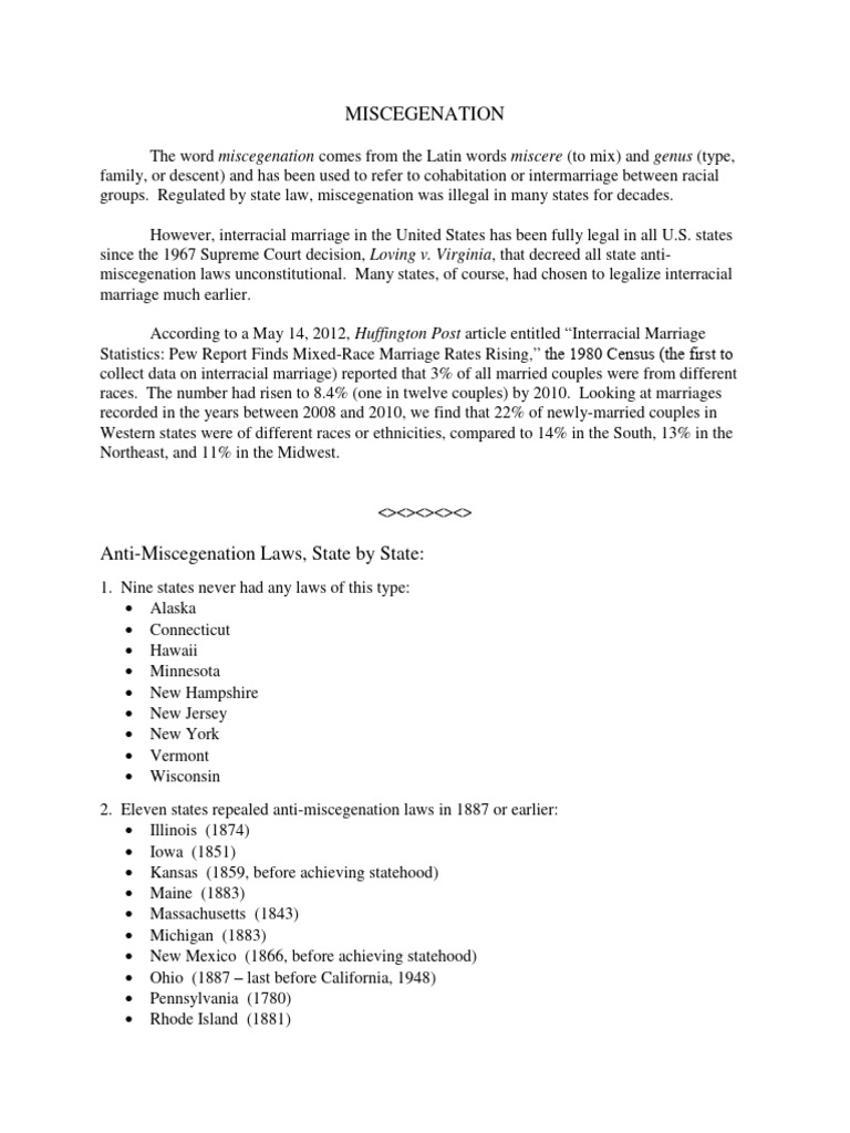 Miscegenation Laws | PDF | Anti Miscegenation Laws In The United States ...