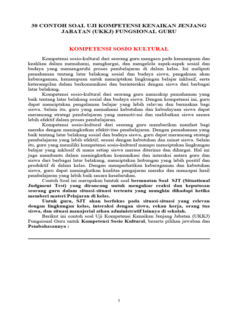 30 Contoh Soal Ukkj Kompetensi Sosio-Kultural | PDF 30 Contoh Soal Ukkj Kompetensi Sosio-Kultural | PDF