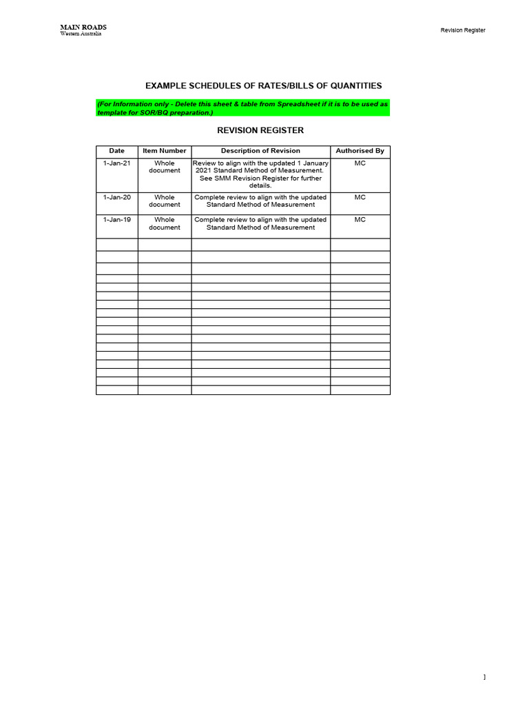 Examples Schedule of Rates and or Bill of Quantities January 2021 Final ...