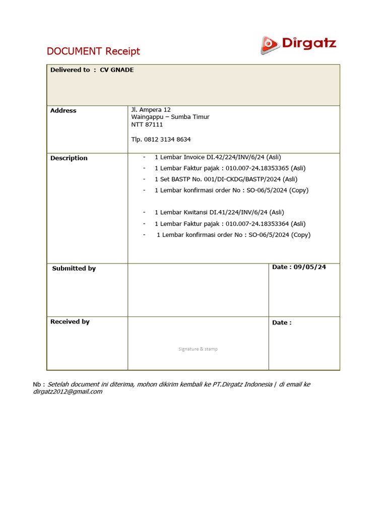 TTD BP Budi CV Gnade Inv | PDF