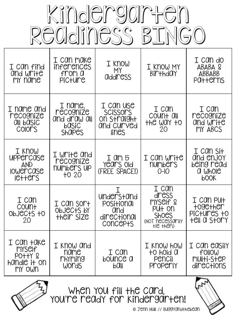 Kindergarten Readiness BINGO Card | PDF
