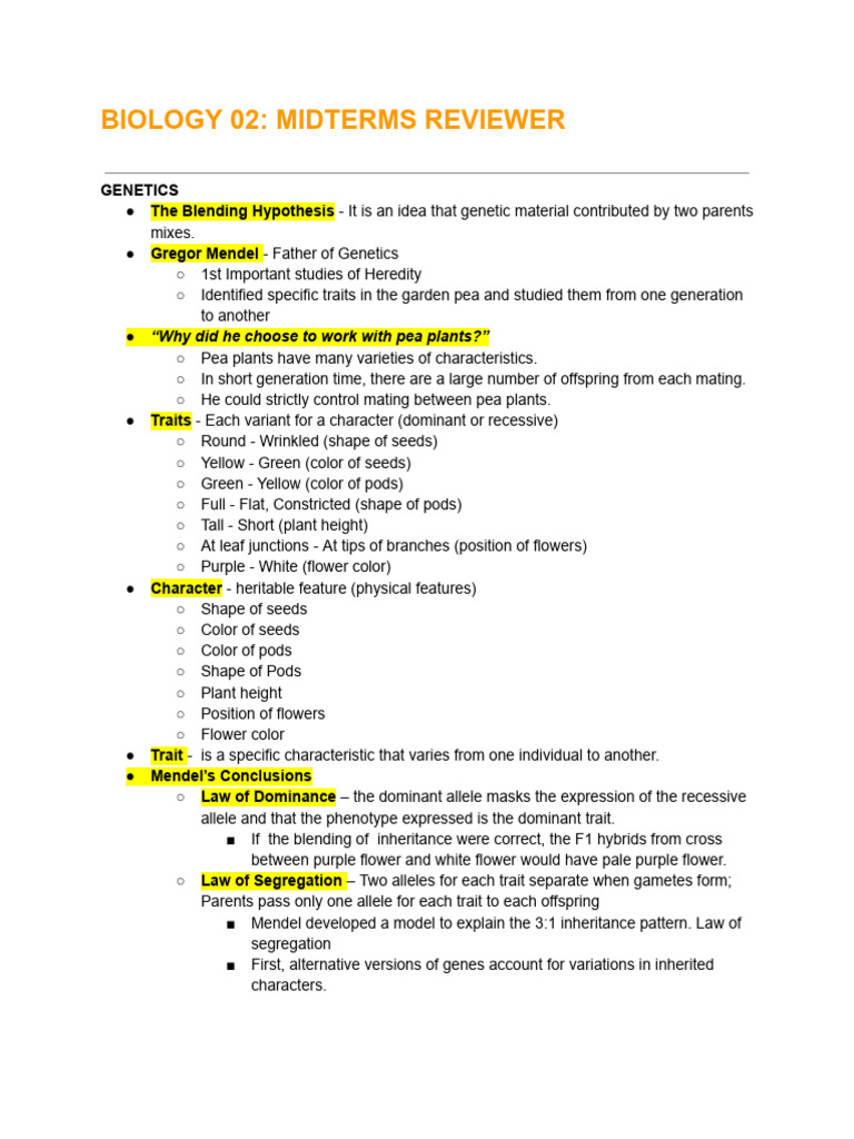 Biology 02 - Midterms Reviewer | PDF | Dominance (Genetics) | Allele