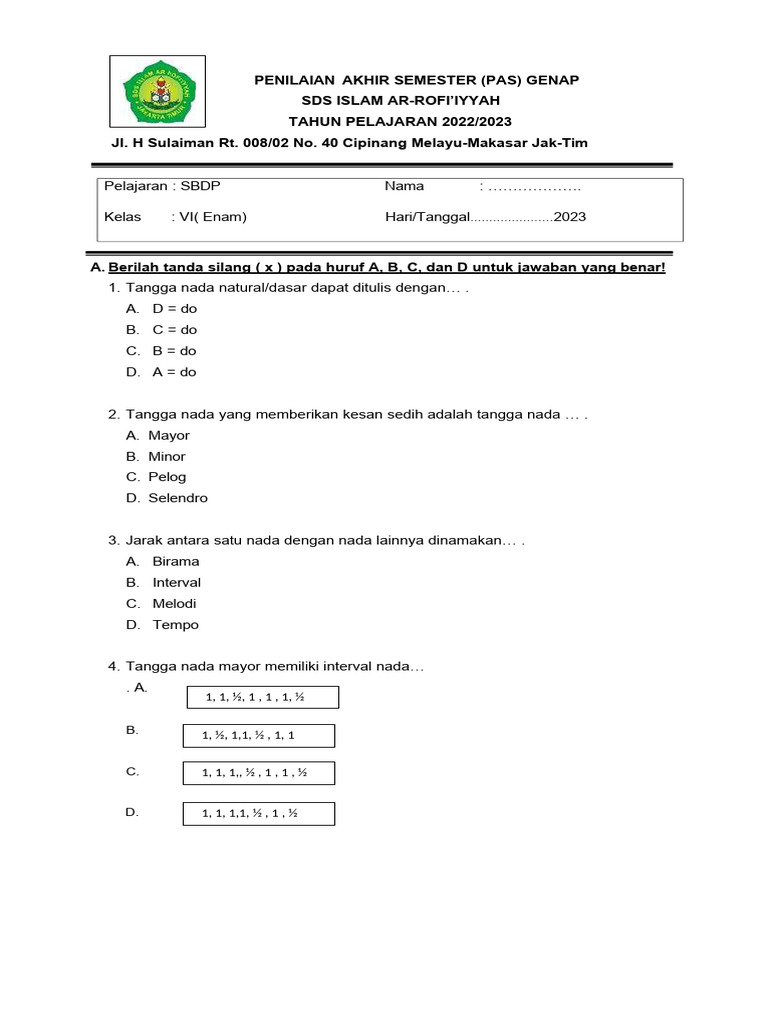 Soal Pas Kelas 6 SBDP | PDF | Seni