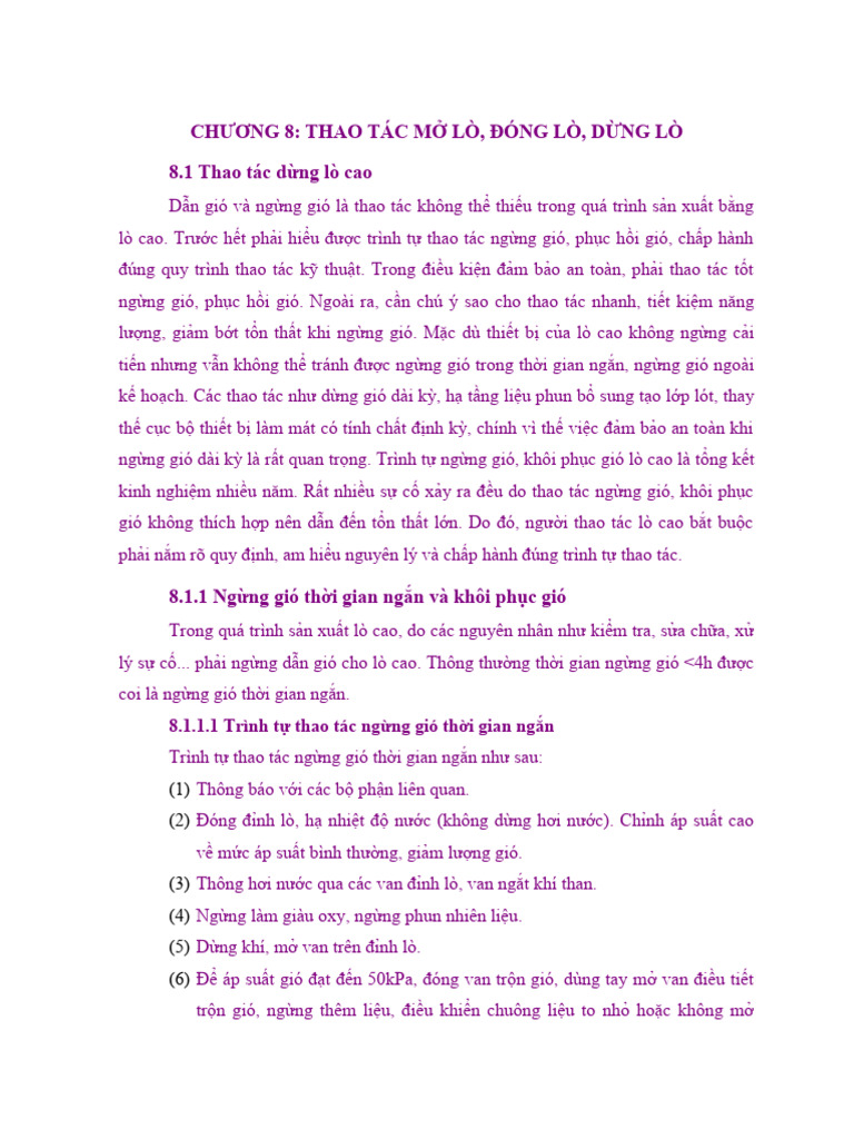 CHƯƠNG 8 Thao Tác M Lò, Đóng Lò, D NG Lò | PDF