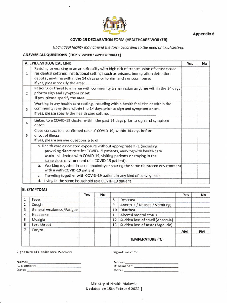 Borang Deklarasi RTW Appendix 6 | PDF | Diseases And Disorders | Immunology