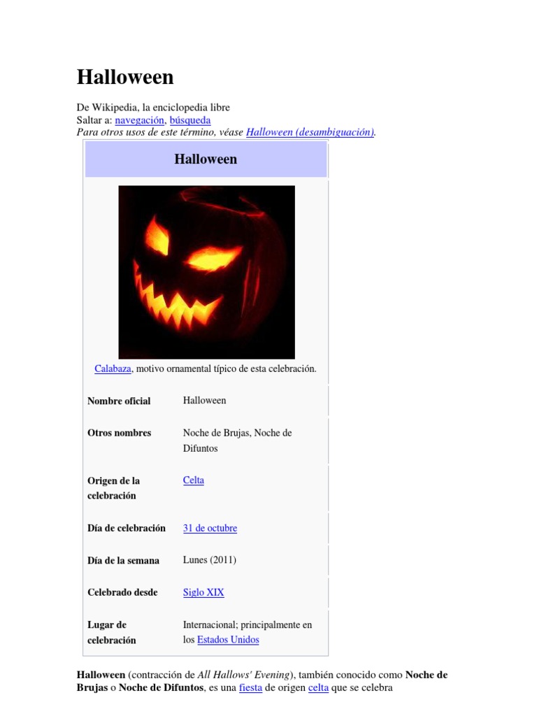 Halloween Wikipedia | PDF | Víspera de Todos los Santos | Religion Y Muerte