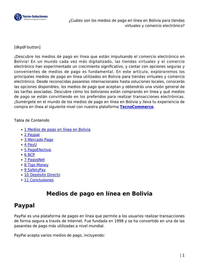 ¿Cuáles son los medios de pago en línea en Bolivia para tiendas virtuales y comercio electrónico ...