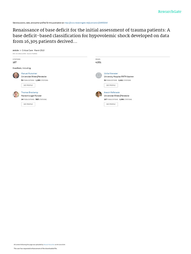 Renaissance of Base Deficit For The Initial Assess | PDF | Shock ...