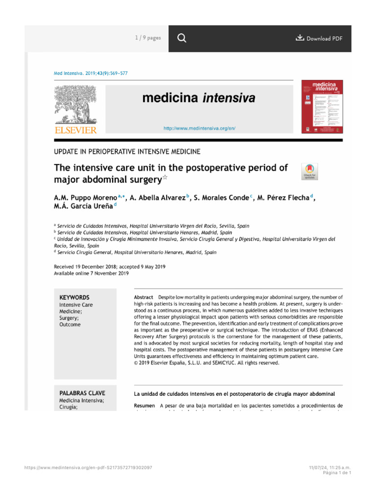 The Intensive Care Unit in The Postoperative Period of Major Abdominal Surgery | PDF | Surgery ...