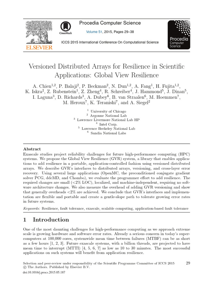 Versioned Distributed Arrays For Resilience in Scientifi - 2015 ...