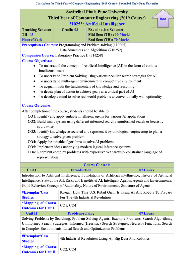 Artificial Intelligence Syllabus | PDF