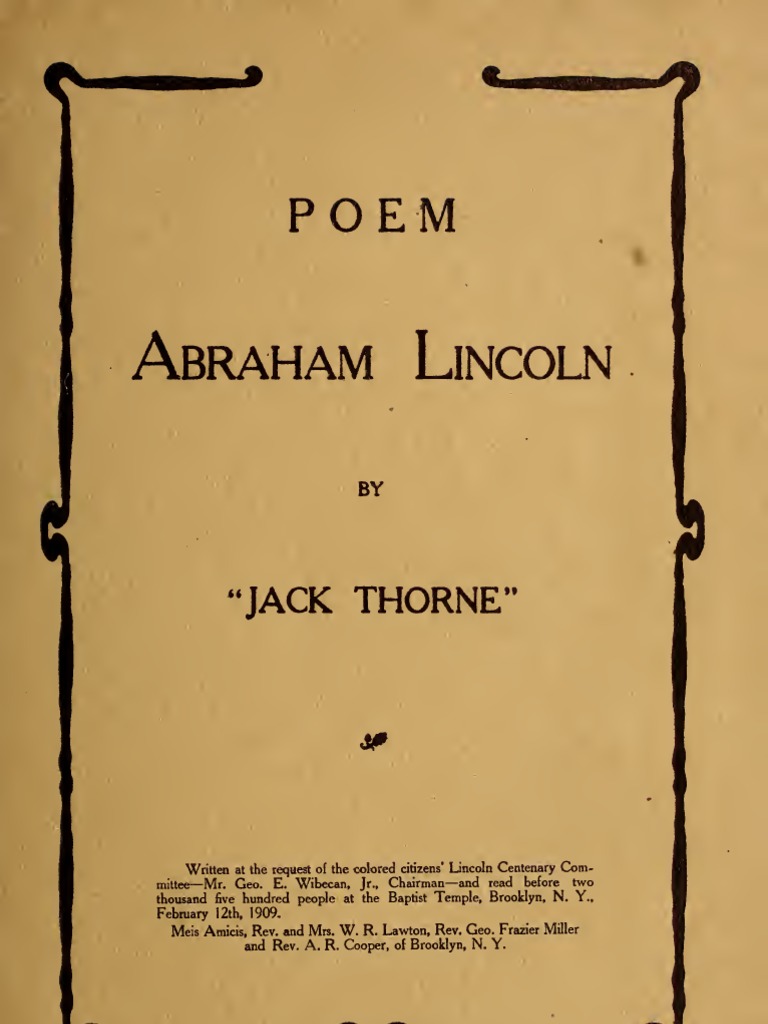 Jack Thorne (David Bryant Fulton) - Poem - Abraham Lincoln (1909) | PDF