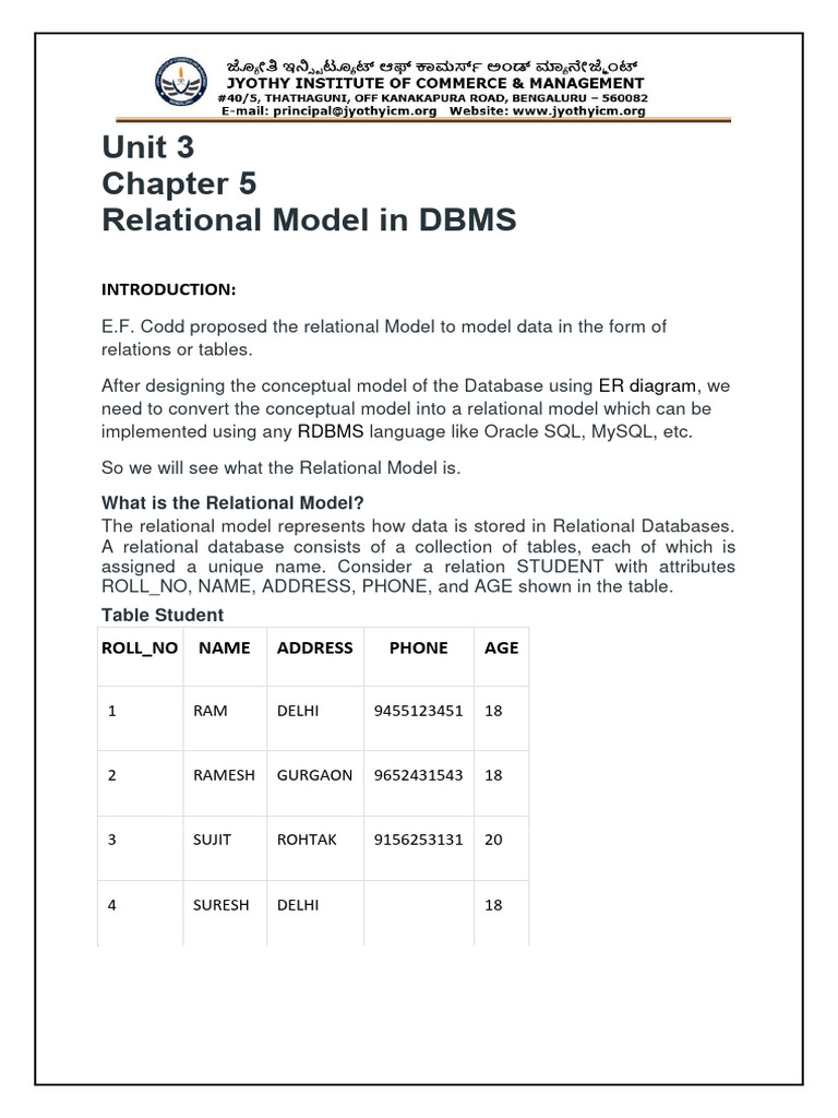UNIT3 DBMS Chapter5 Jicm | PDF | Relational Database | Relational Model