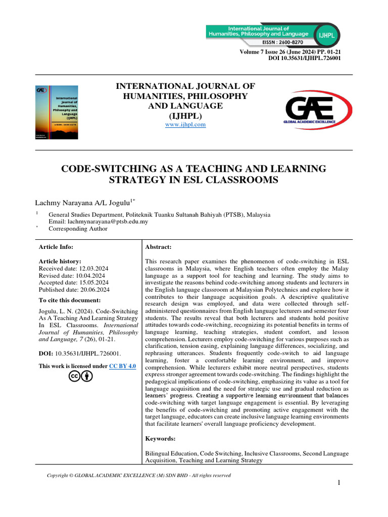 Code-Switching As A Teaching and Learning Strategy | PDF | Second ...