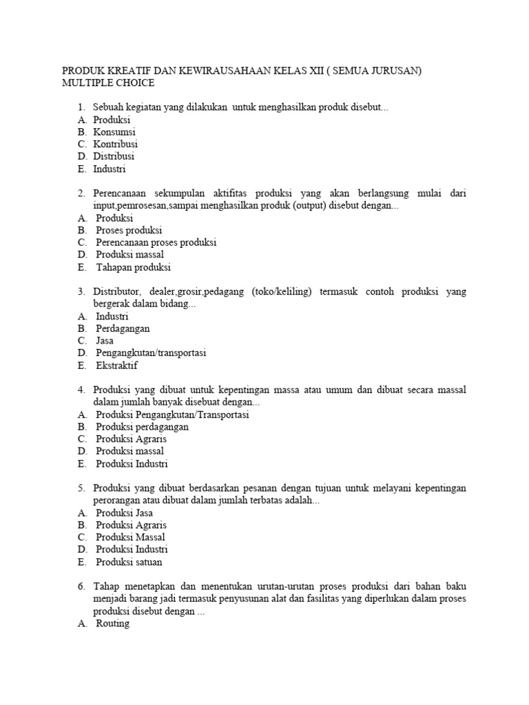 Soal PKWU Kelas XII | PDF | Bisnis | Seni