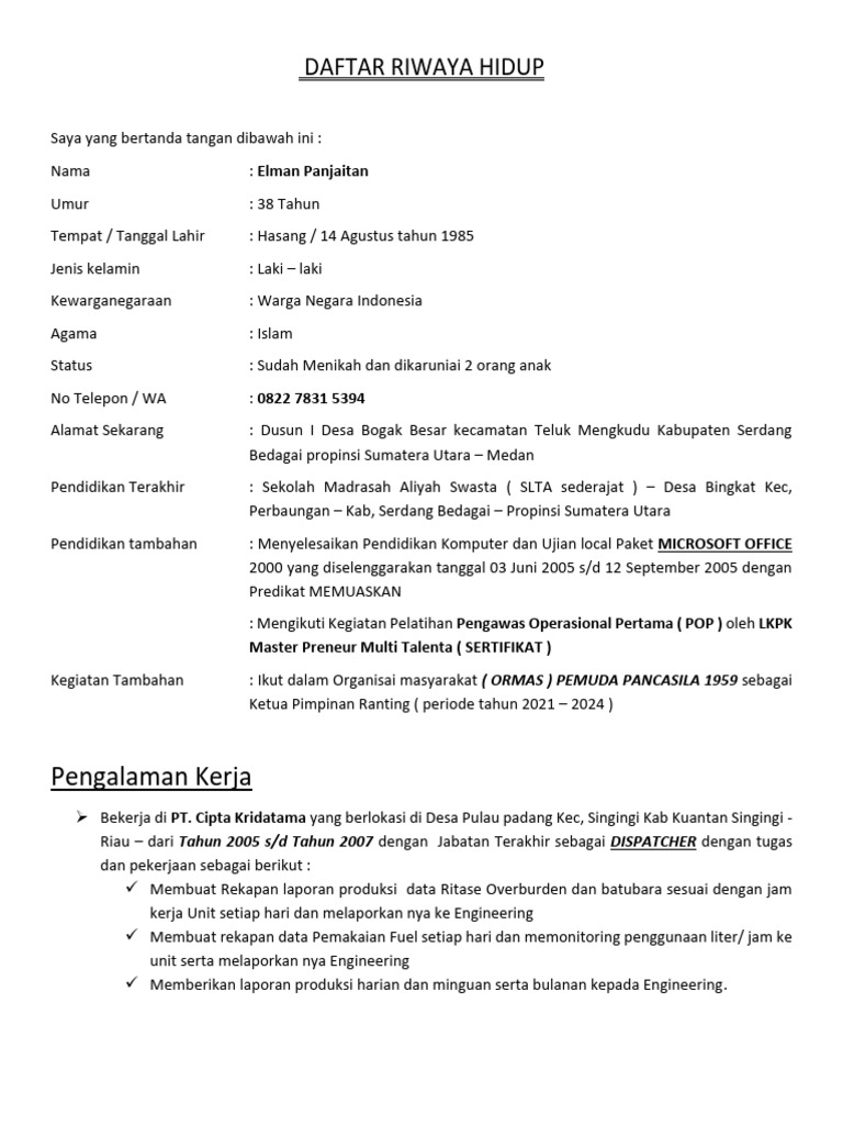 CV Admind ELMAN PANJAITAN | PDF