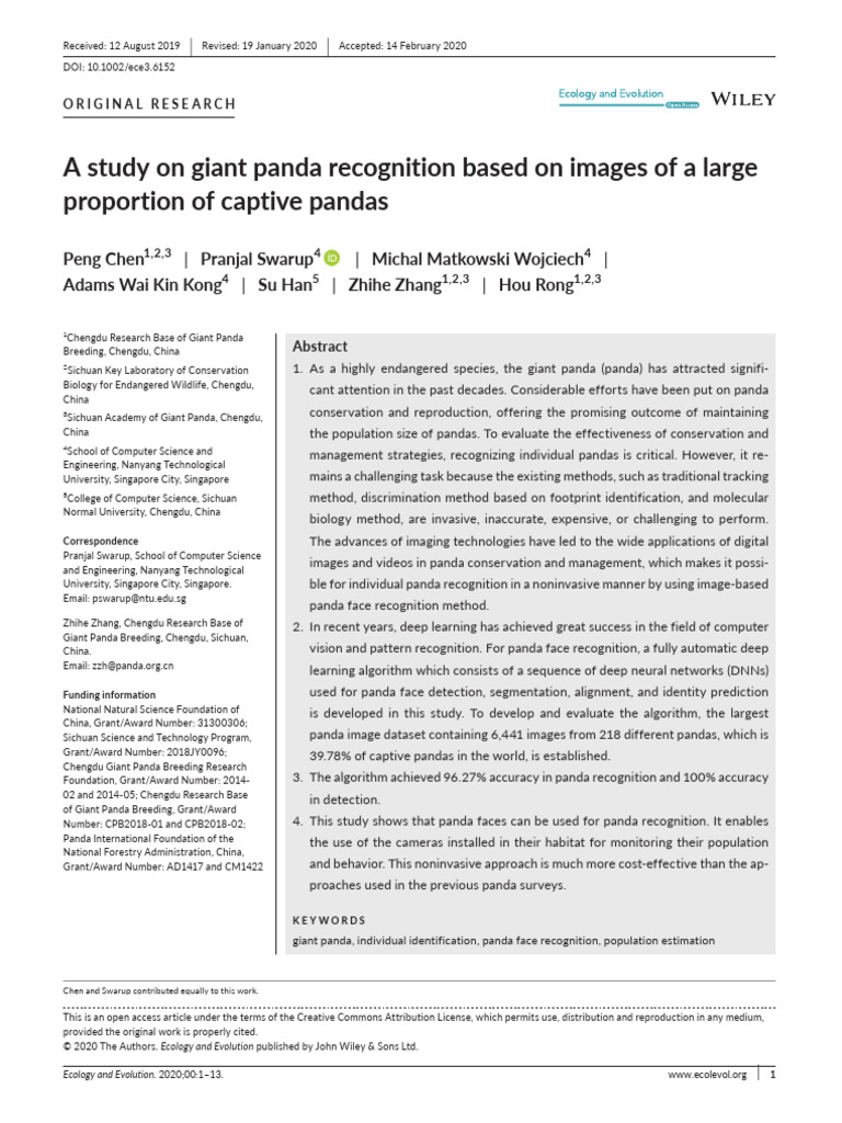Giant Panda Face Recognition Study | PDF | Receiver Operating ...