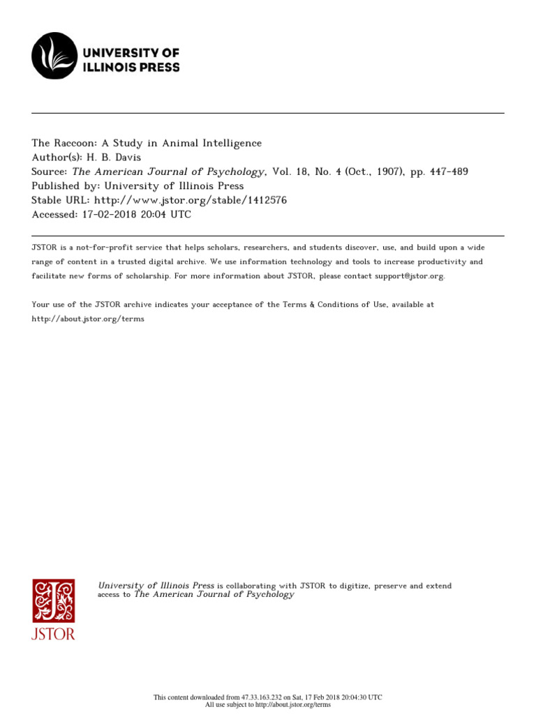 The Raccoon A Study in Animal Intelligence | PDF | Raccoon | Placenta