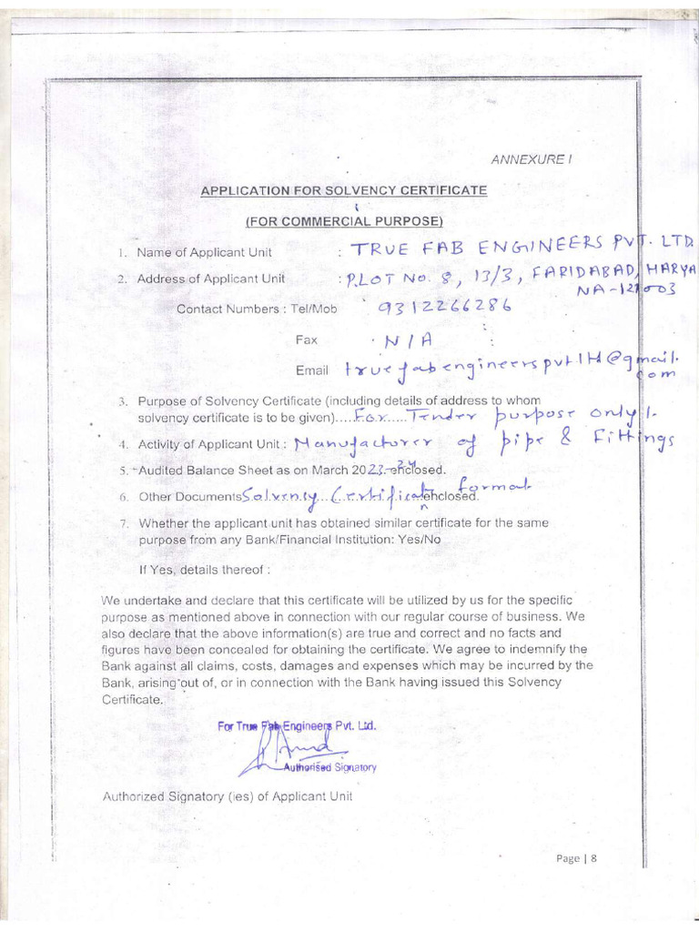 Application For Solvency Certificate | PDF