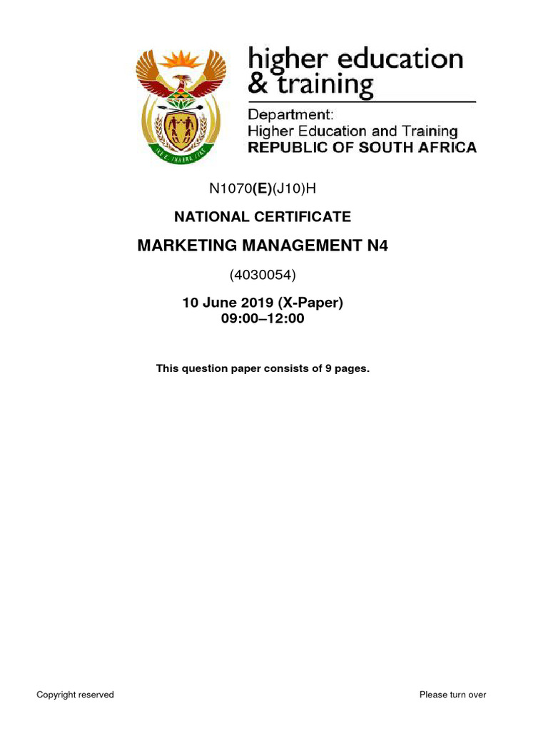 n1060 - Marketing Management n4 QP Nov 2019 Edited | PDF | Market ...