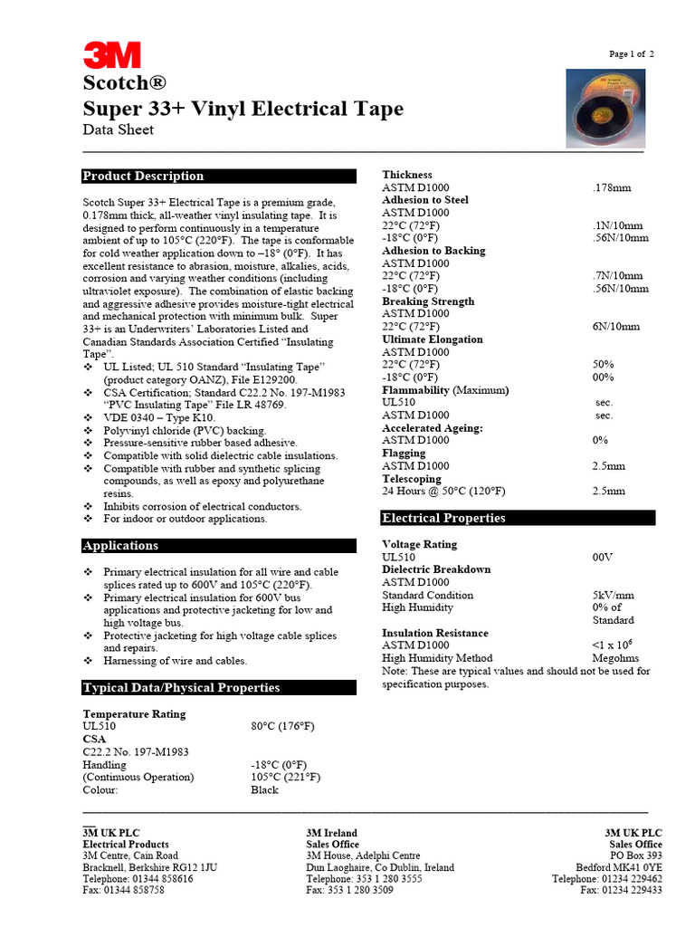 33+ Vinyl Tape Data Sheet | PDF | Insulator (Electricity) | Polyvinyl ...