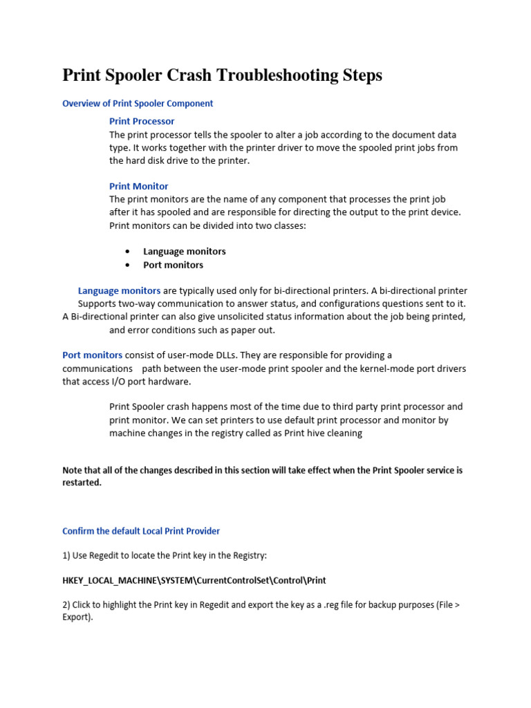 Print Spooler Crash Troubleshooting Steps | PDF | Windows Registry ...
