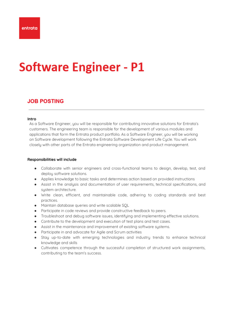 Entry-Level Software Engineer Role | PDF | Agile Software Development ...