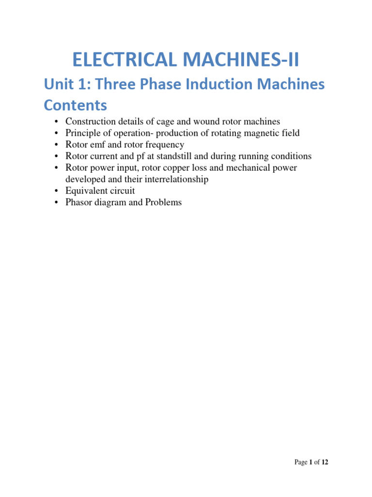 Unit 1-Three Phase Induction Machines Notes | PDF | Electric Motor ...