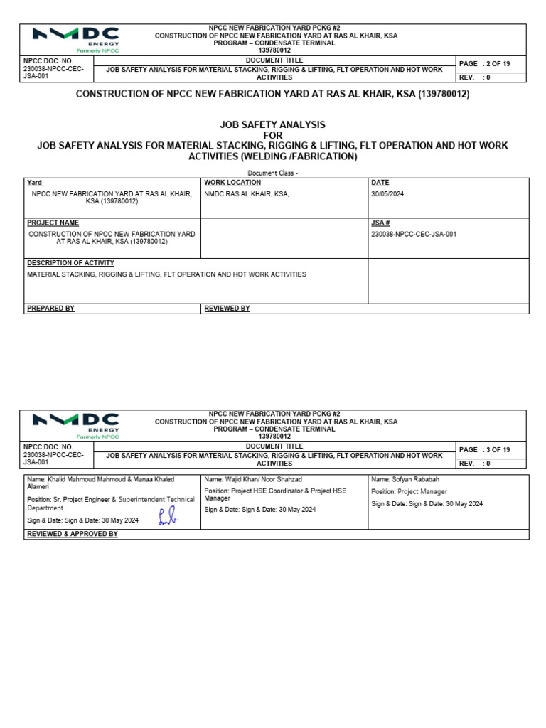 2412-2413-JSA-001 - RAK Yard Activities | PDF | Forklift | Stairs