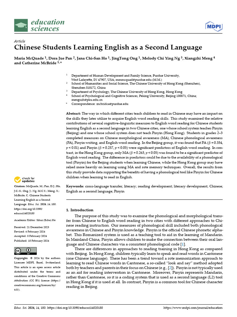 Chinese Students Learning English As A Second Lang | PDF | Chinese ...