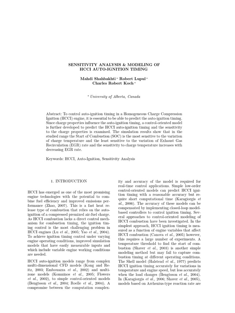 Sensitivity Analysis & Modeling of Hcci Auto-Ignition Timing | PDF | Rotating Machines | Engineering