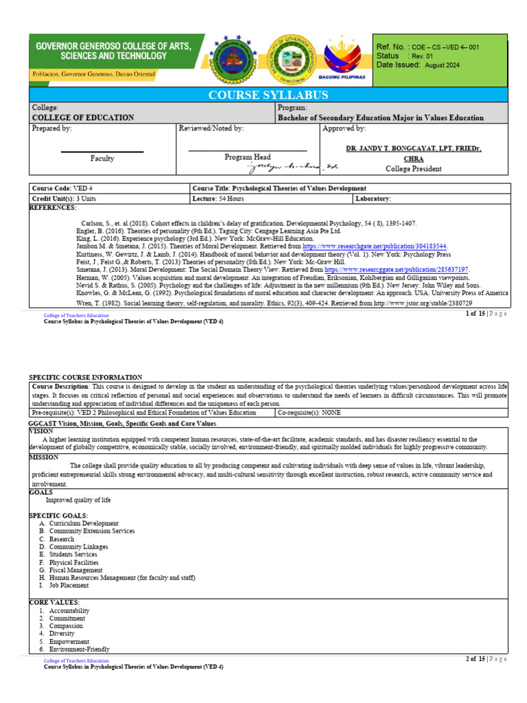 VED4 Psychological Theories of Values Development | PDF | Cognitive Development | Learning ...