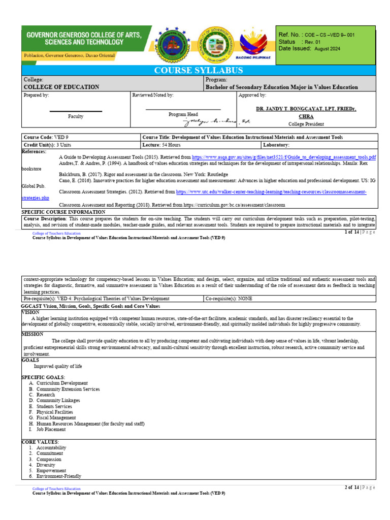VED9 Development of Values Educ Instructional Materials Assessment Tools | PDF | Educational ...